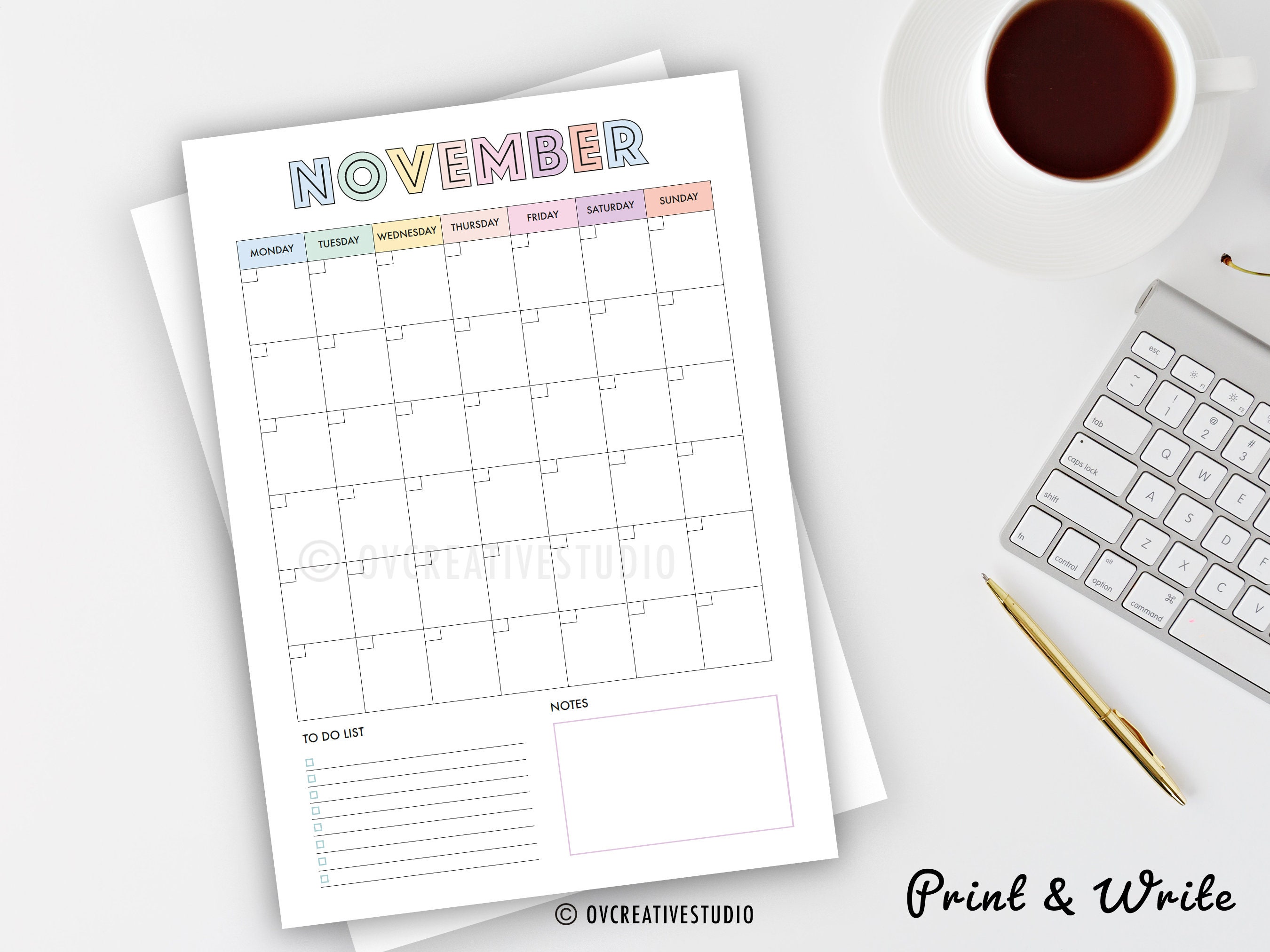 Editable Undated Monthly Calendar Vertical Printable - Etsy