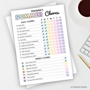 Editable Summer Chore Chart for Kids, Printable, Digital, Summer ...