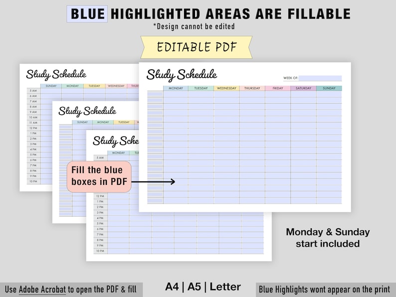 Editable Weekly Study Schedule | Printable Study Planner | Weekly ...