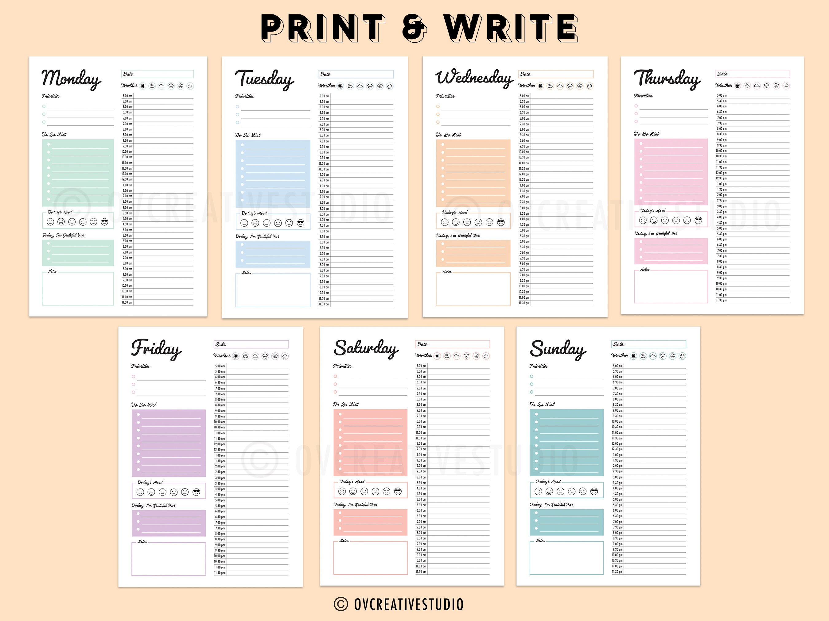 Editable Half Hour Daily Planner Printable Digital to Do - Etsy