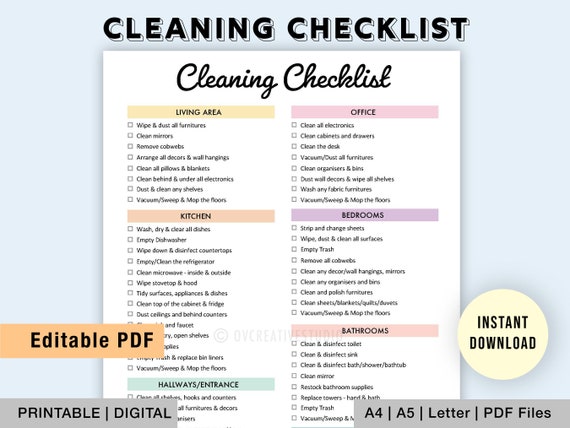 Editable Cleaning Checklist Cleaning Planner Cleaning - Etsy UK