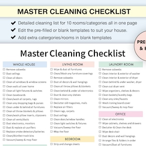 Editable Master Cleaning Checklist | Printable House Chore List ...