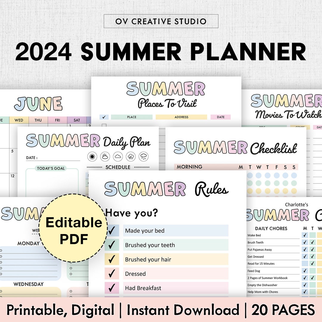 Editable Summer Planner for Kids 2024 | Kids Summer Schedule, Chores ...