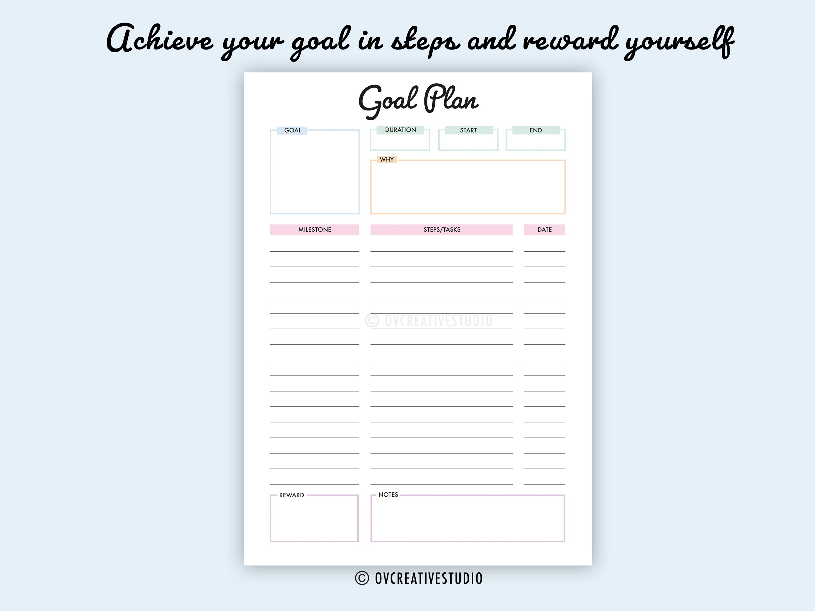 Editable Goal Planner | Printable | Habit, Work Prgress | New Year Goal ...