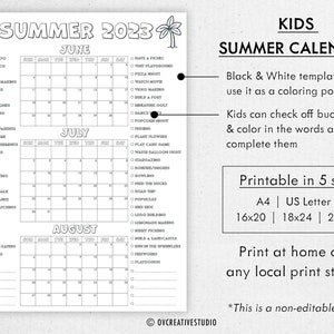Summer Planner 2023 Kids Calendar Printable, Summer Bucket List, Summer ...