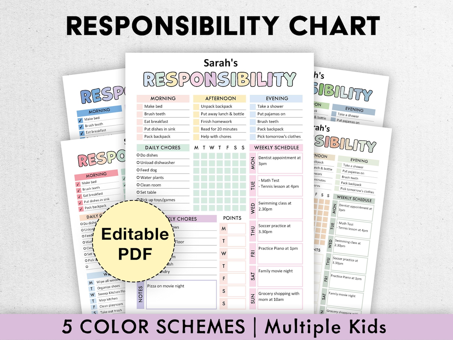 Editable Responsibility Chore Chart for Kids | Printable | Kids Daily ...