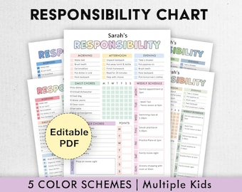 Editable Responsibility Chore Chart for Kids Printable Kids Daily ...