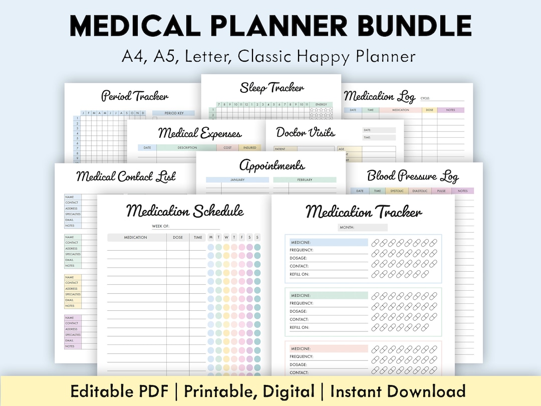Medication Planner Bundle | Printable, Digital | Medication Log, Blood ...