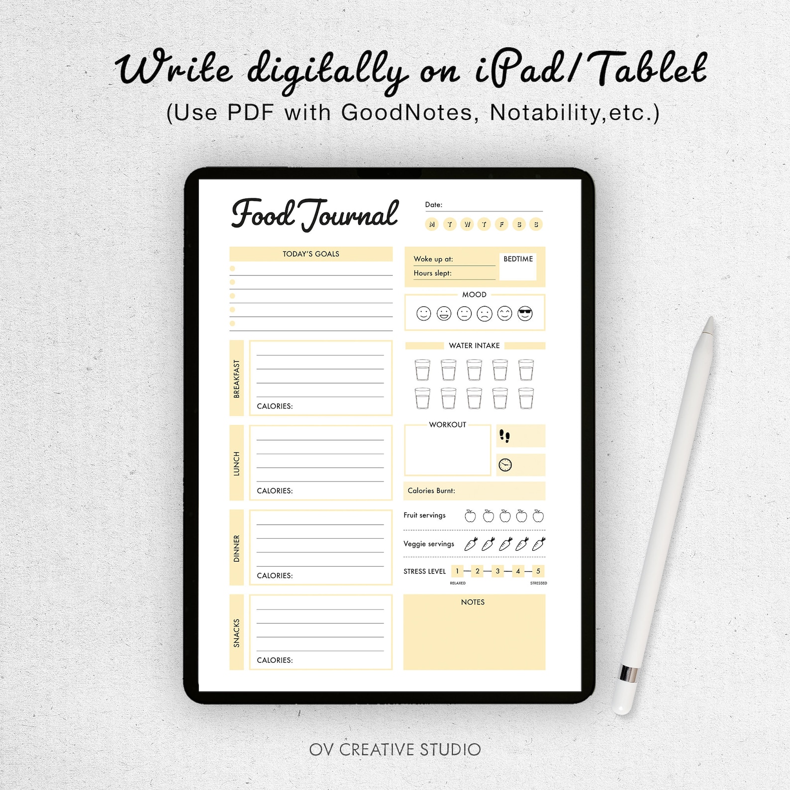 Editable Food Journal | Printable, Digital | Food Diary, Daily Food ...