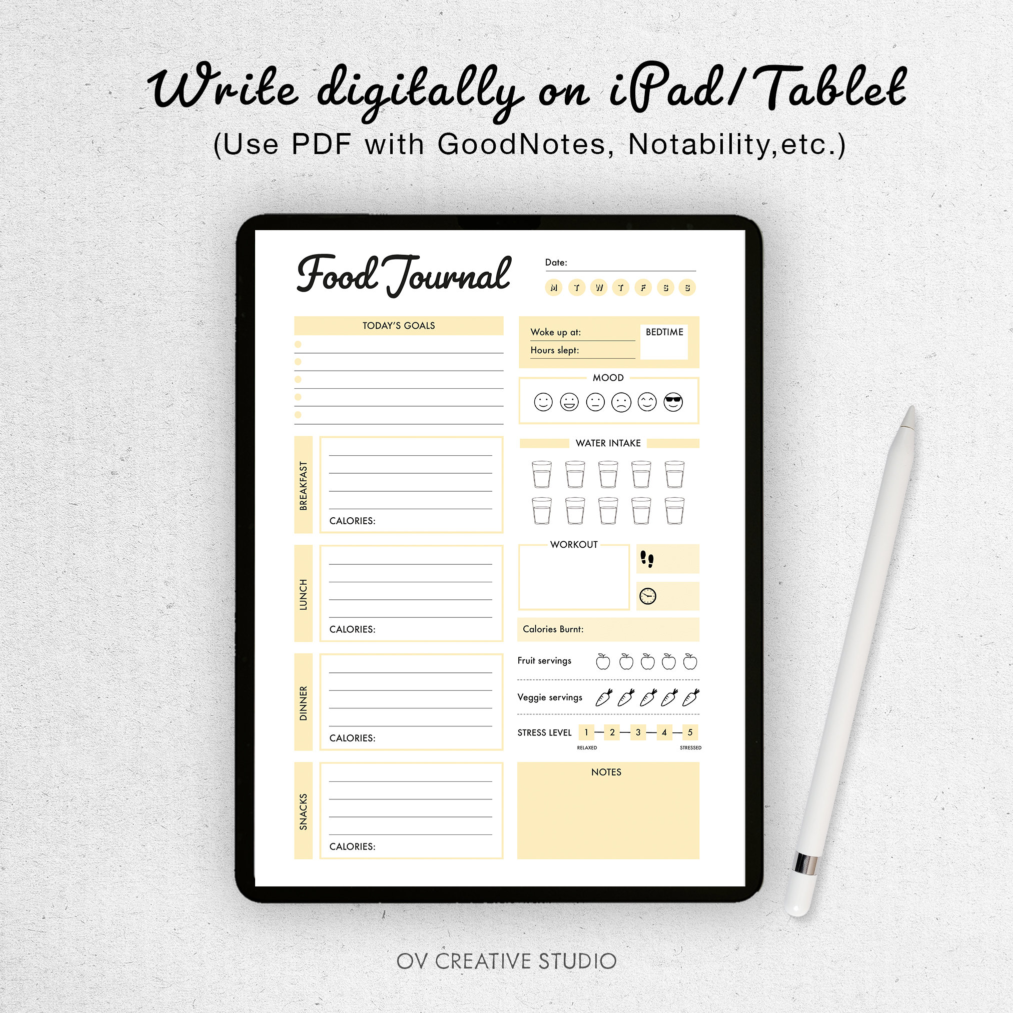 Editable Food Journal | Printable, Digital | Food Diary, Daily Food ...