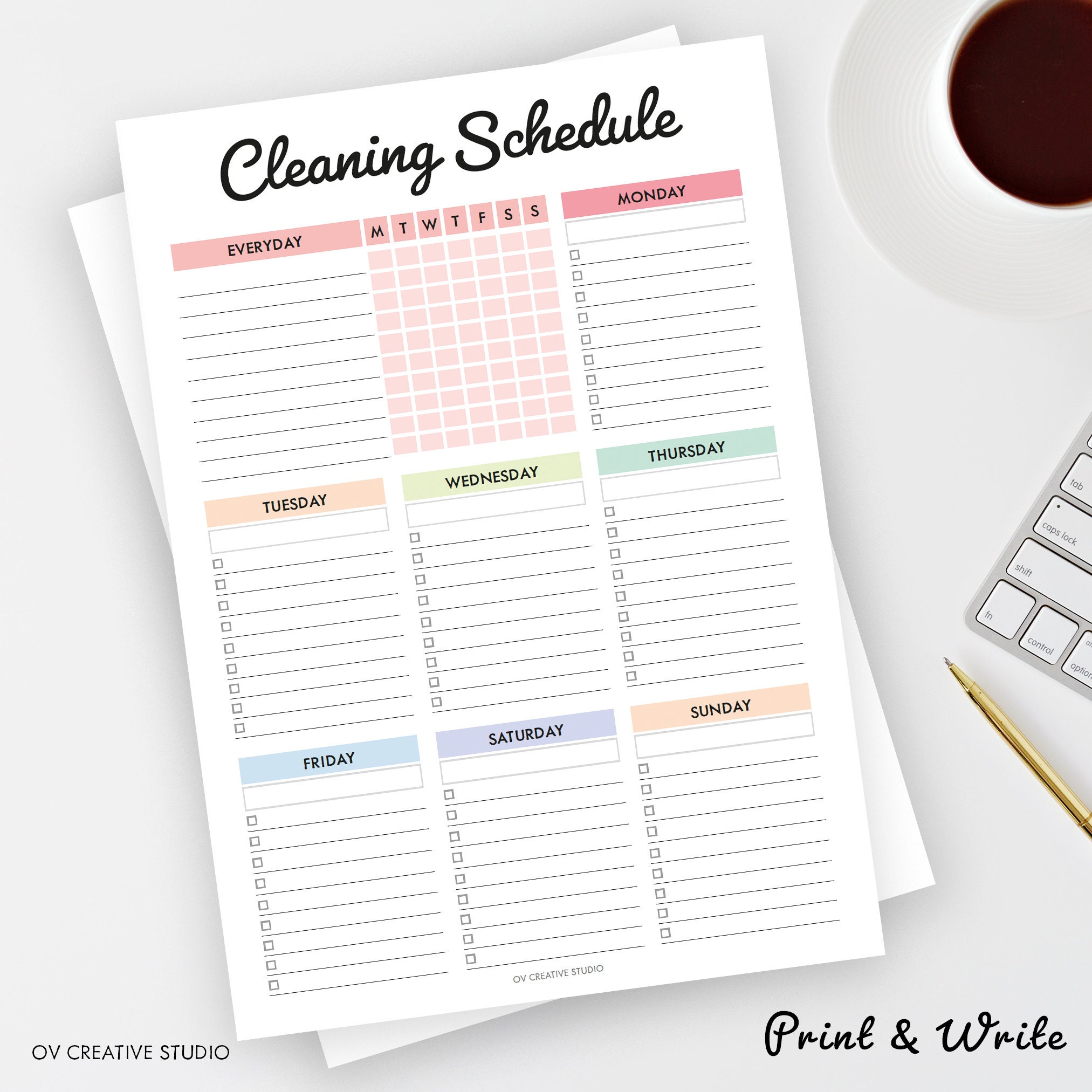 EDITABLE Cleaning Schedule | Printable Cleaning Checklist, Weekly ...