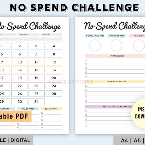 No Spend Challenge Printable Digital No Spend Tracker - Etsy UK