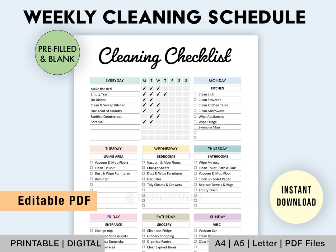 Editable Cleaning Schedule | Printable | Cleaning Checklist | Weekly ...