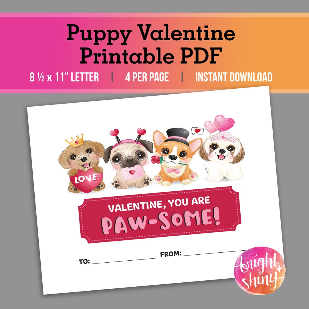 Cute Puppy Valentine Printable PDF - Etsy