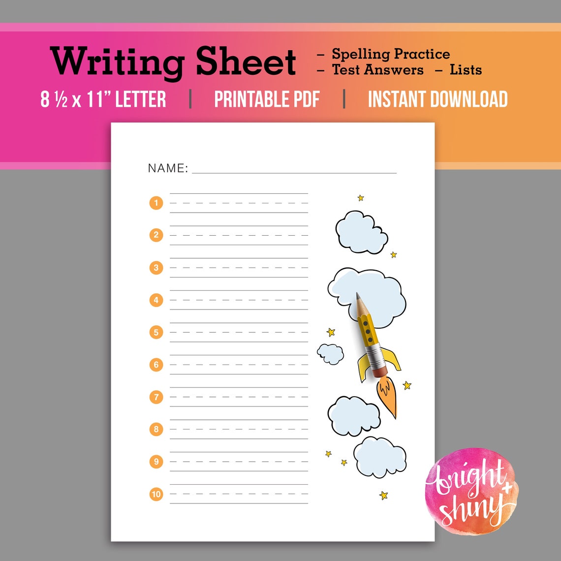 Rocket Writing Worksheet Printable PDF - Etsy