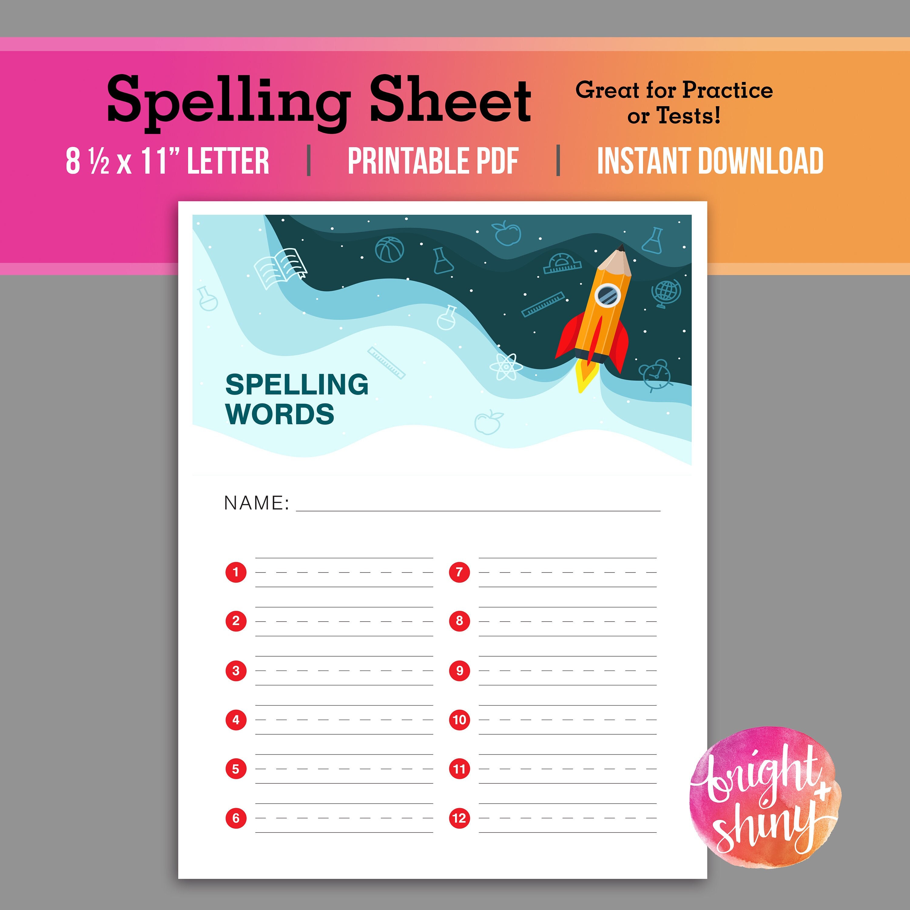 Rocket Spelling Worksheet Printable PDF - Etsy