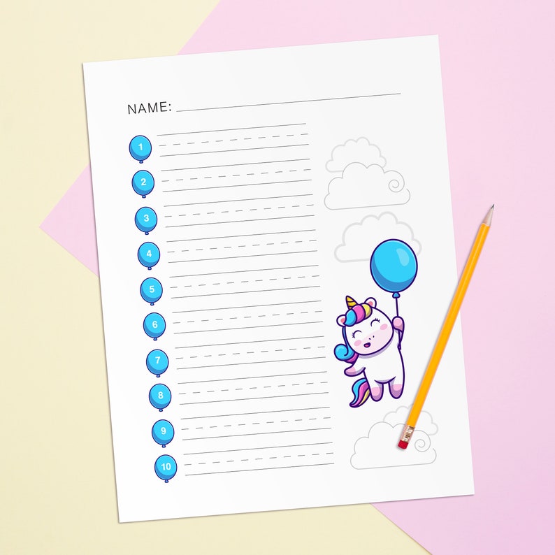 Unicorn Writing Worksheet Printable PDF - Etsy