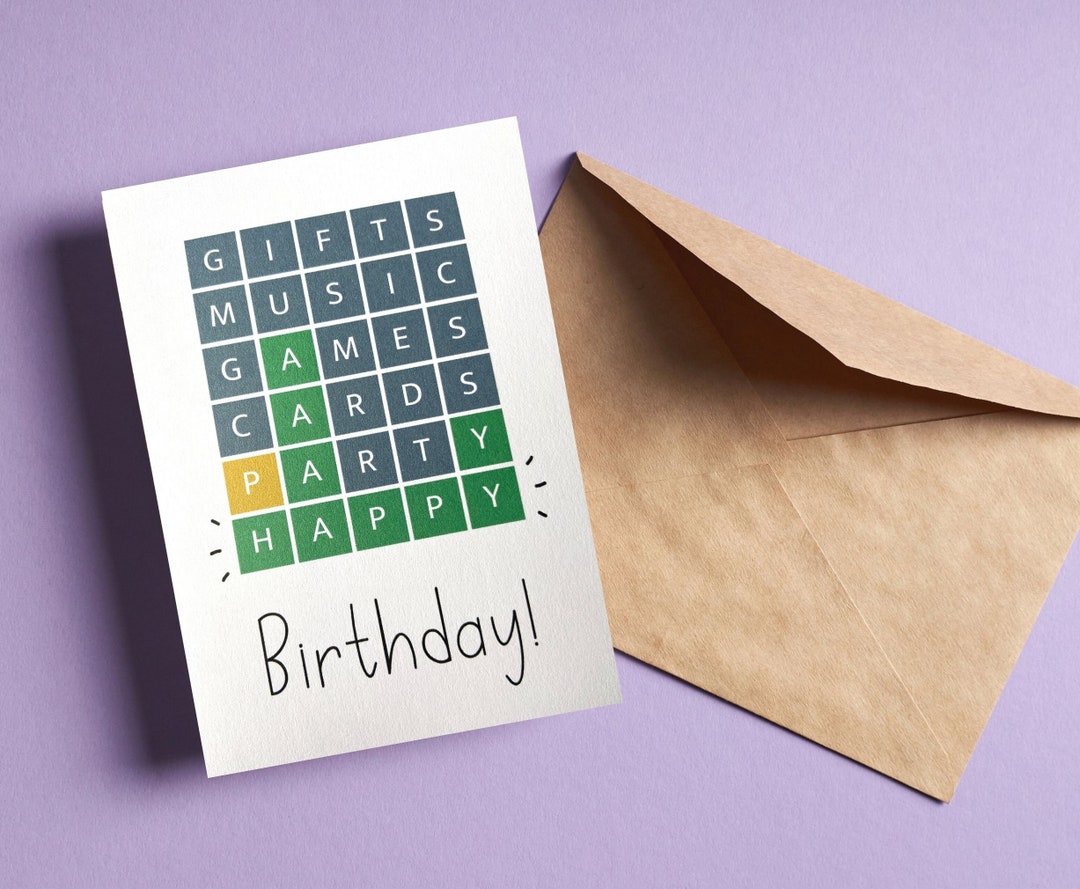 Wordle Birthday Card, Wordle Card, Word Game Birthday Card, Wordle ...