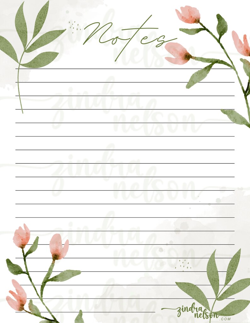 Printable Floral Watercolor Note Paper PNG Digital Download - Etsy