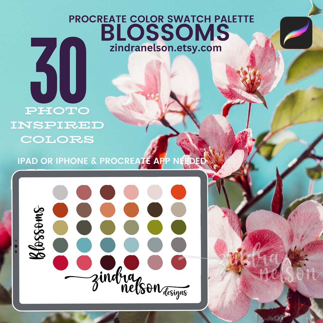 Procreate Color Palette Swatch Swatches Flower Blossoms Pink Blue Green ...