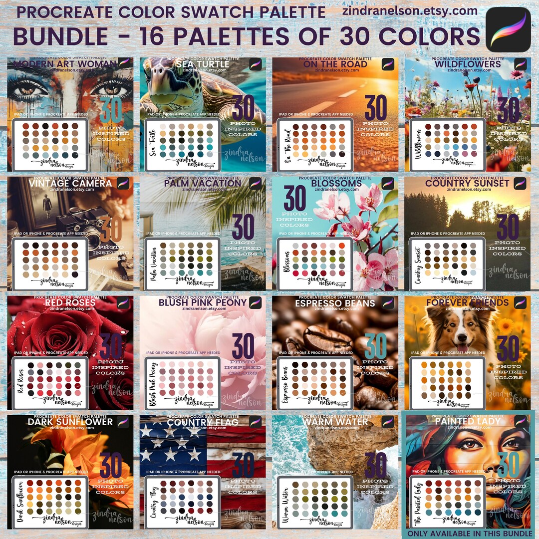 Procreate Color Palette Swatches Bundle Commercial Use Ipad Iphone Personal Illustration Digital