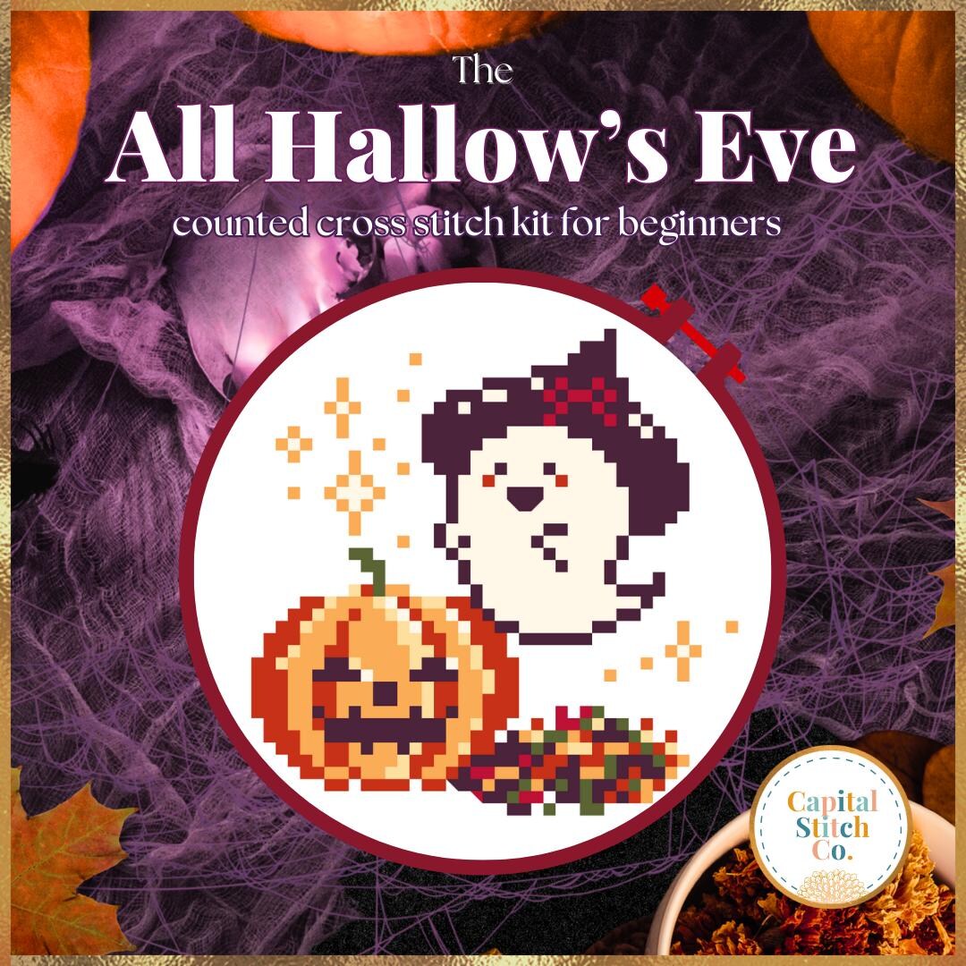 All Hallows Eve Halloween Cross Stitch Kit Spooky Ghost & Pumpkin - Beginner Friendly - Etsy UK