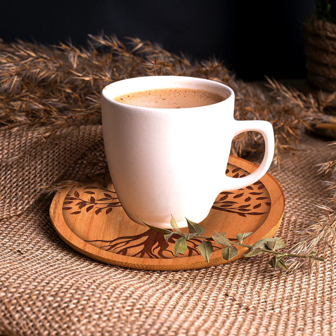 Wood Coasters for Drink, Tree of Life Engraved Wooden Coaster ...