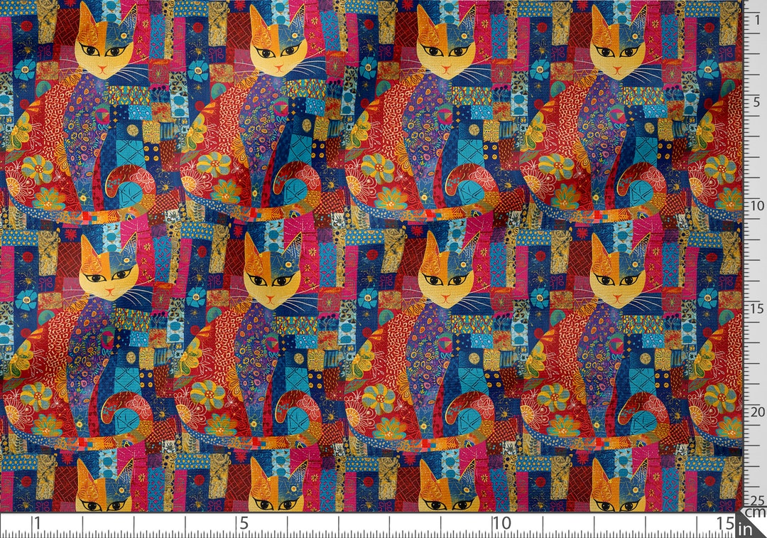 Patchwork Cats Cotton Fabric 100%, High Quality Fabric Eco-print ...