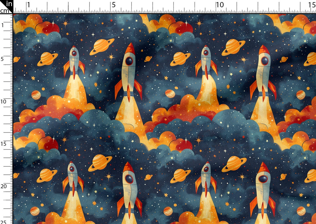 Rocket in Space Cotton Fabric 100%, High Quality Fabric Eco-print ...