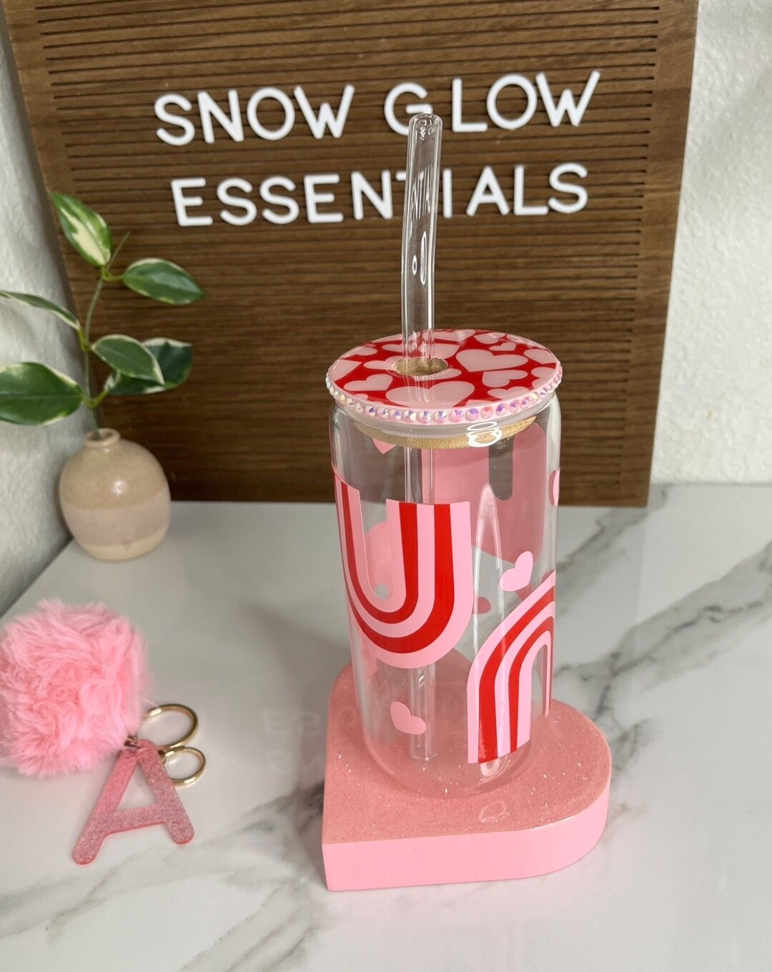 Rainbows & Hearts Glass Cup, Pink Libbey Cups, Custom Made Blinged Out ...
