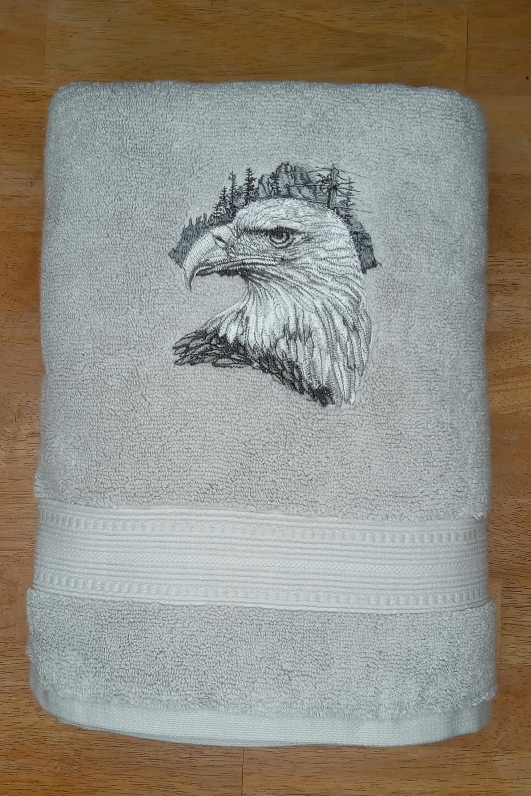 Bald* Eagle Profile Embroidered Large Gray Bath Towel - Realistic Eagle ...