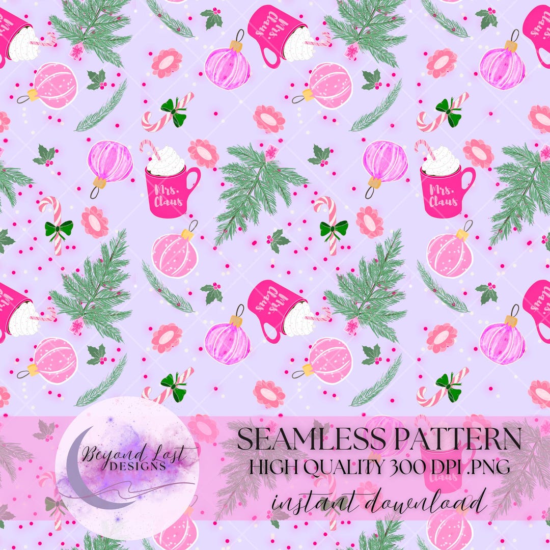 Purple Christmas Seamless Pattern Hand Drawn 300 DPI PNG Instant ...