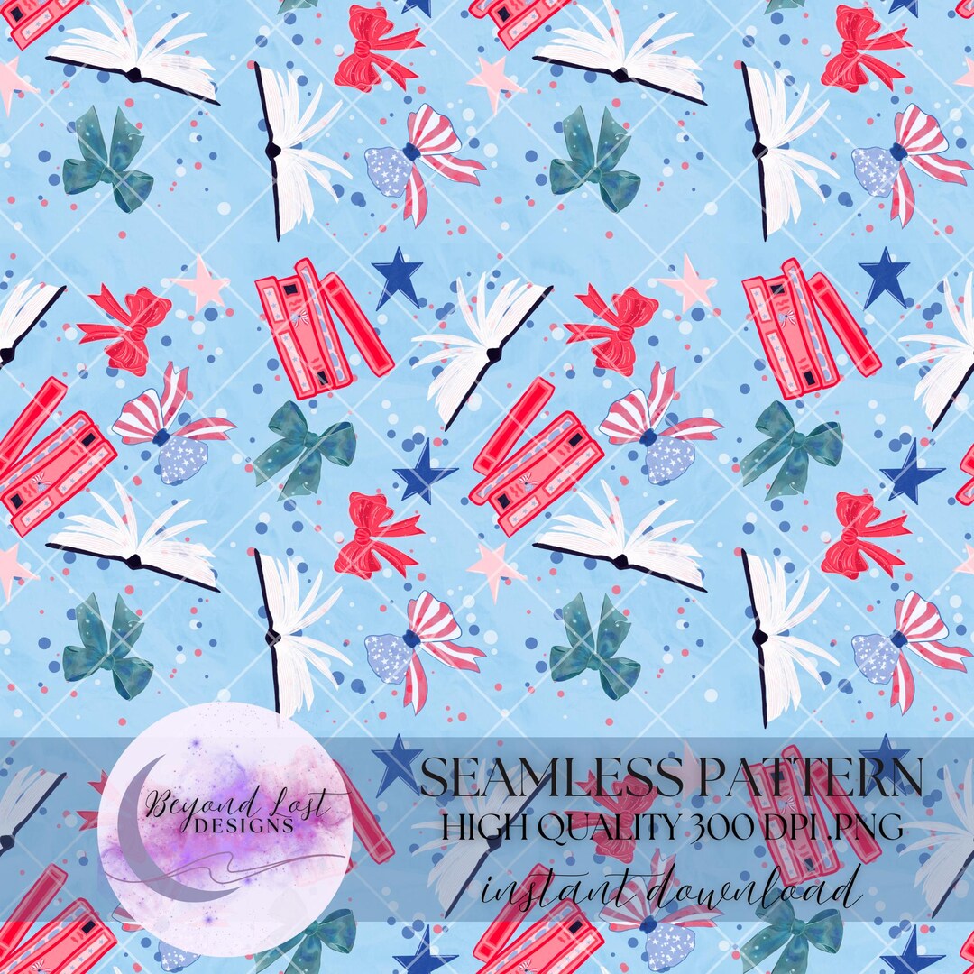 Americana Seamless Pattern 300 DPI Hand Drawn PNG Instant Download ...