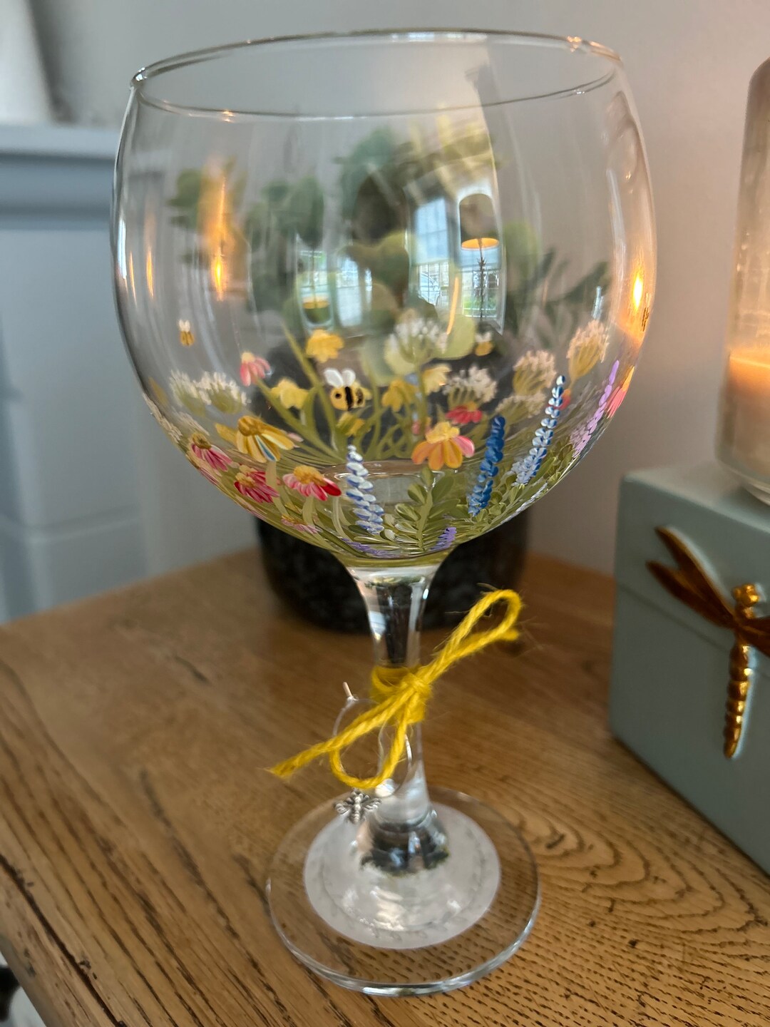 Handpainted Balloon Style Gin Glass, Painted With Mixed Coloured Meadow ...