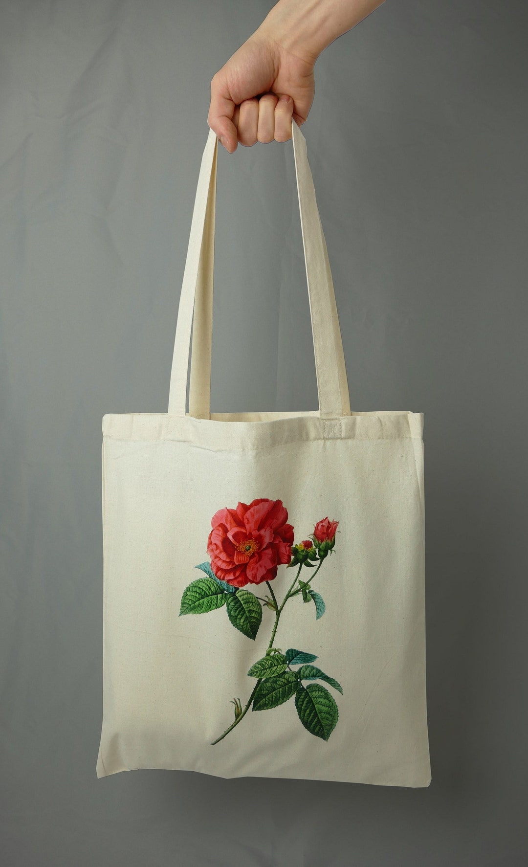 Tote Bag Red Rose Long Handle 100% Cotton Bag Carry Bag - Etsy