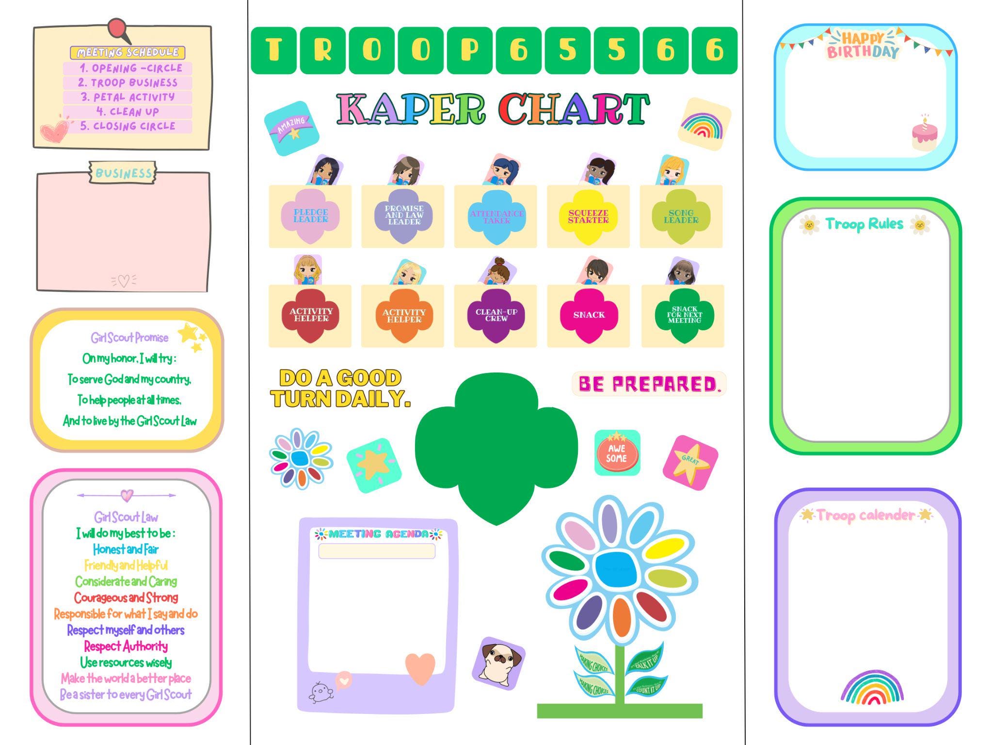 Editable Girl Scout Kaper Chart, Muiti Leveled, Troop Leader, Meeting ...