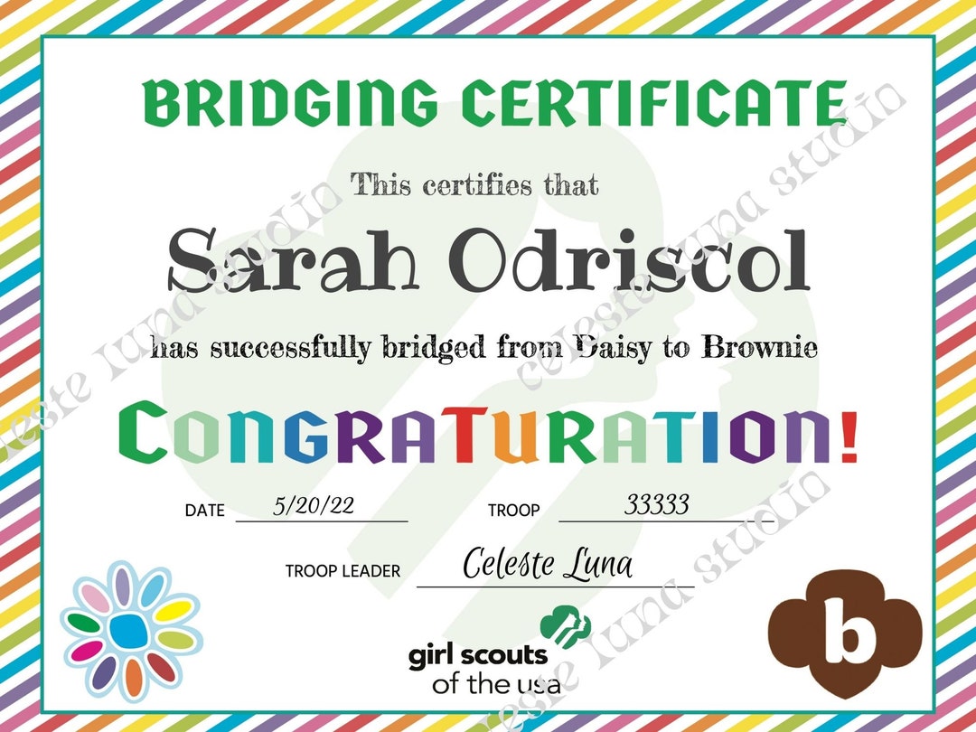 Girl Scout Bridging Certificate Bridging Bridging Award - Etsy