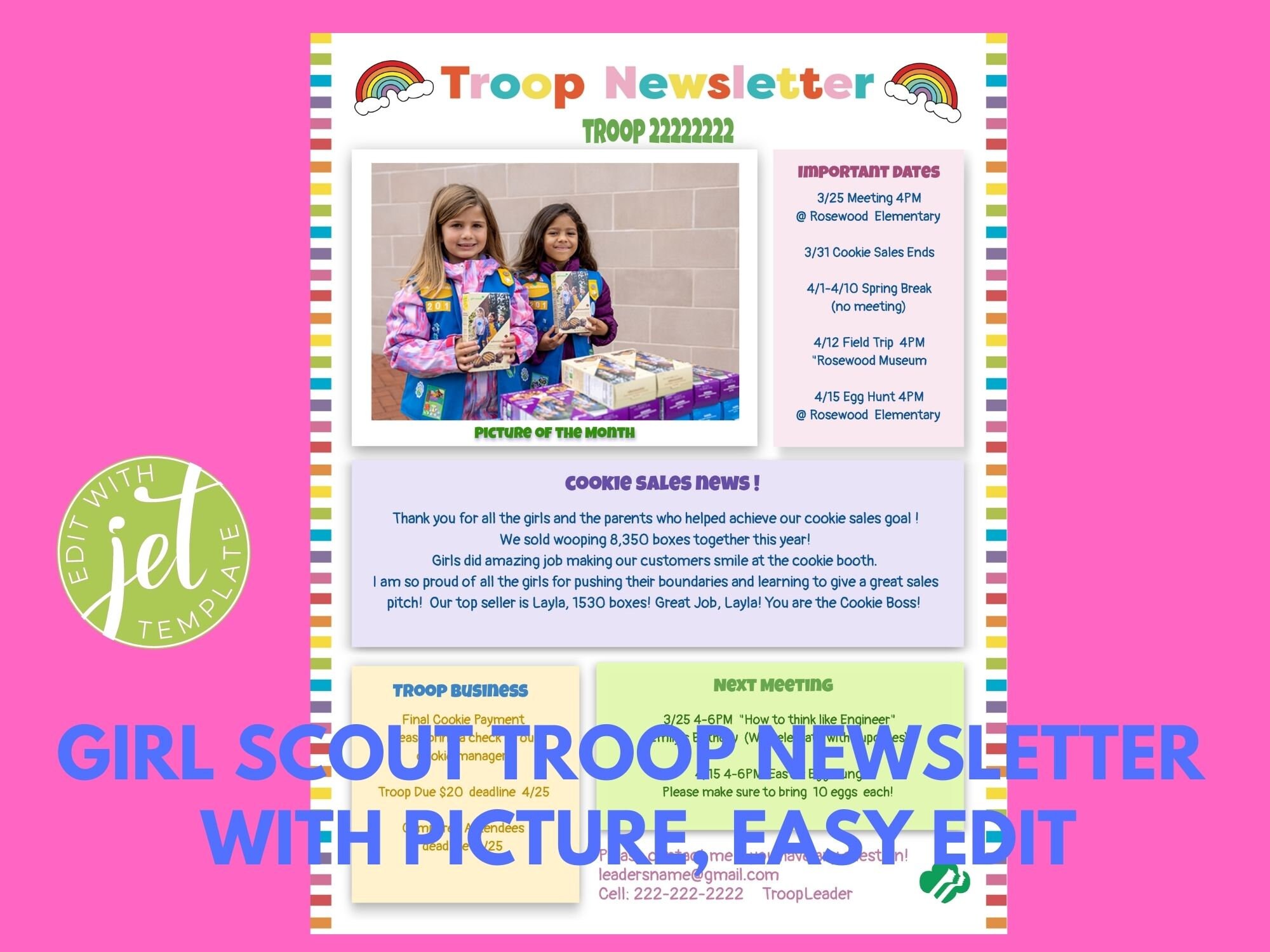 Printable/editable Troop Newsletter Template With Picture Insert, Jet ...