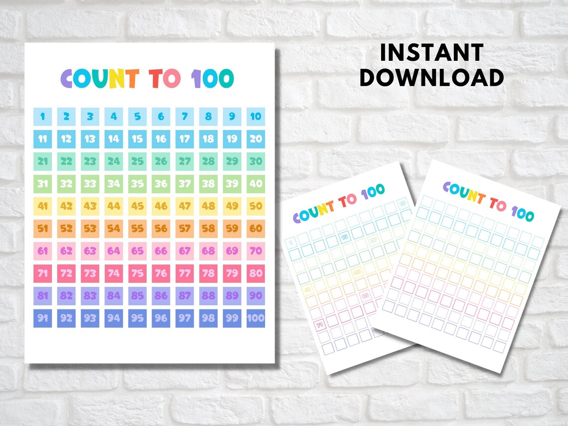 100 Chart Poster and Blank Pages for Practicing Numbers - Hundred Chart ...