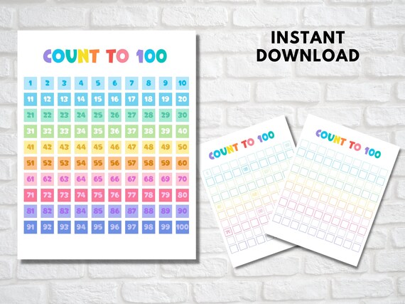 100 Chart Poster and Blank Pages for Practicing Numbers | Etsy
