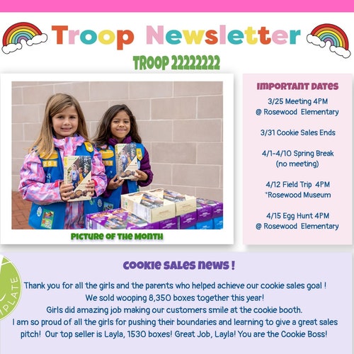 Printable/editable Troop Newsletter Template With Picture - Etsy