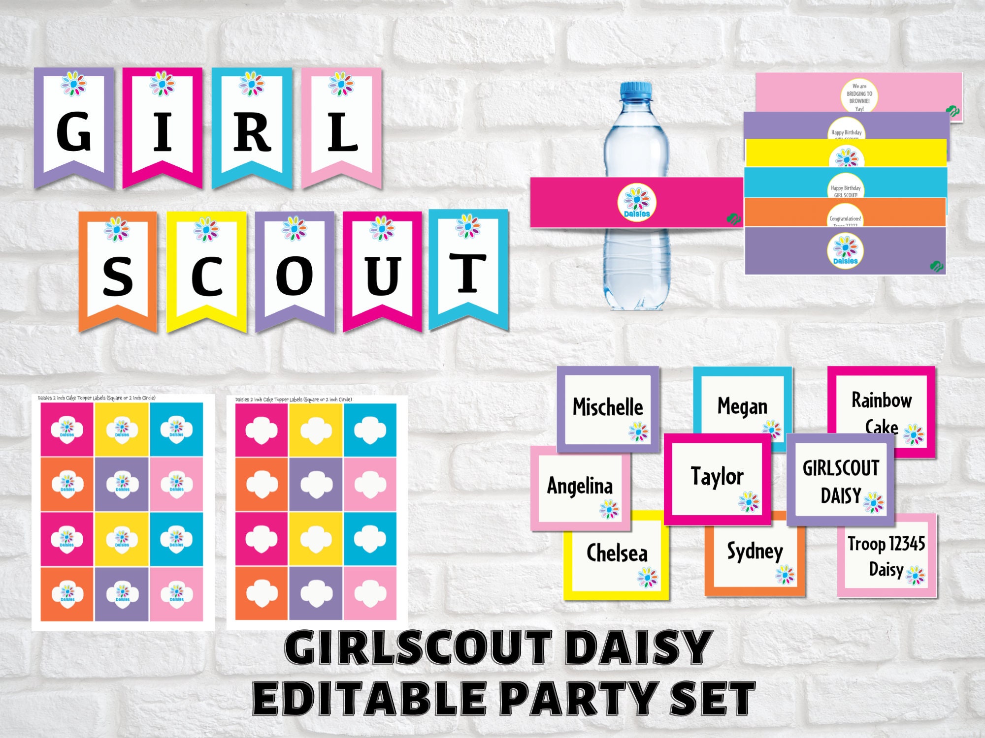 Girlscout Daisy Party Decoration Set - Editable PDF, Name/menu Tag ...