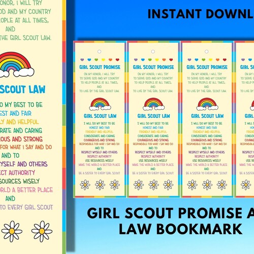 Girl Scout Promise and Law Bookmark Printable 2 Sizes | Etsy