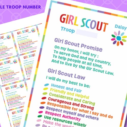 Girl Scout Promise and Law Bookmark Printable 2 Sizes | Etsy
