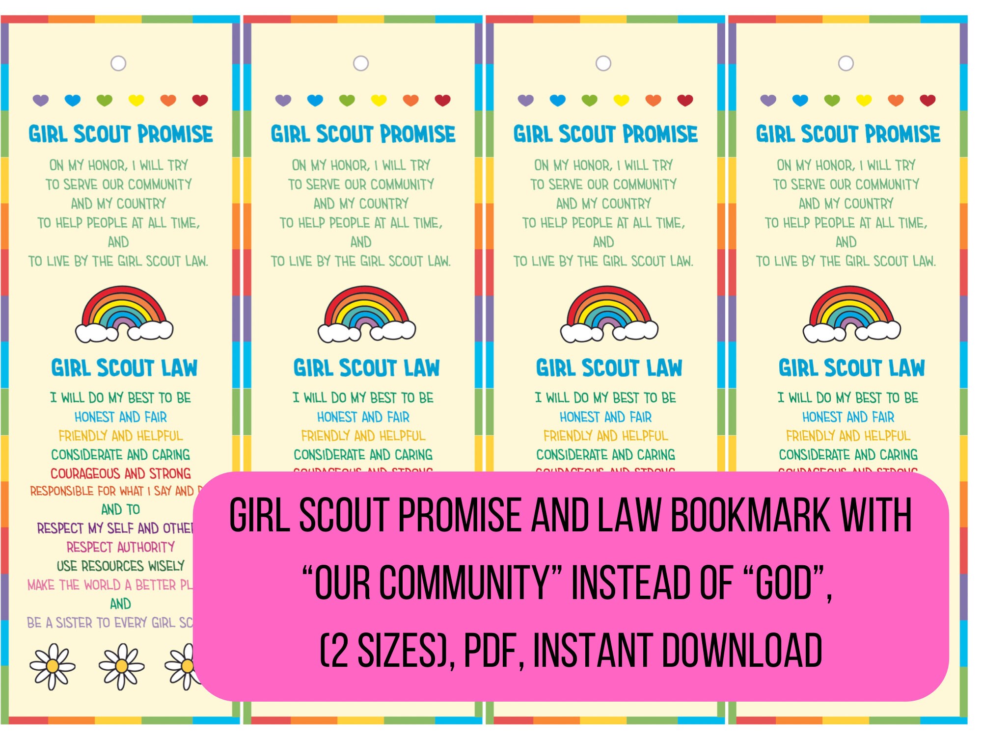 Girl Scout Promise and Law Bookmark, With “our Community” Replacing ...