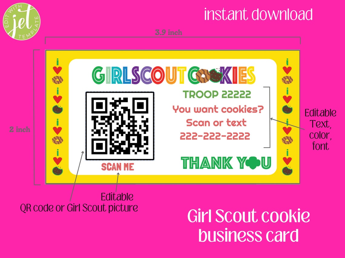 Girl Scout Cookie Business Card With QR Code or Girl Scout - Etsy