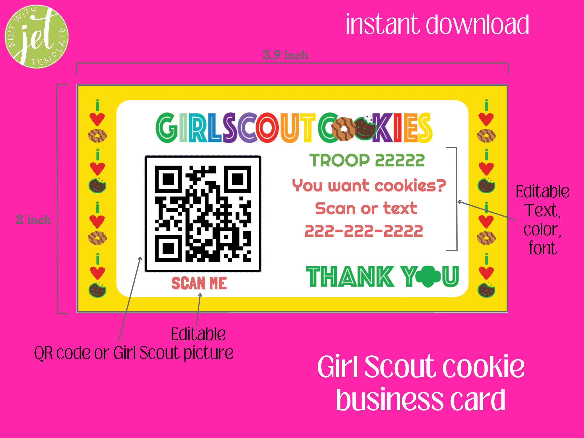 Girl Scout Cookie Business Card With QR Code or Girl Scout - Etsy