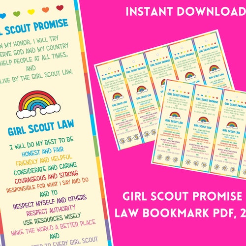 Girl Scout Promise and Law Bookmark Printable 2 Sizes - Etsy