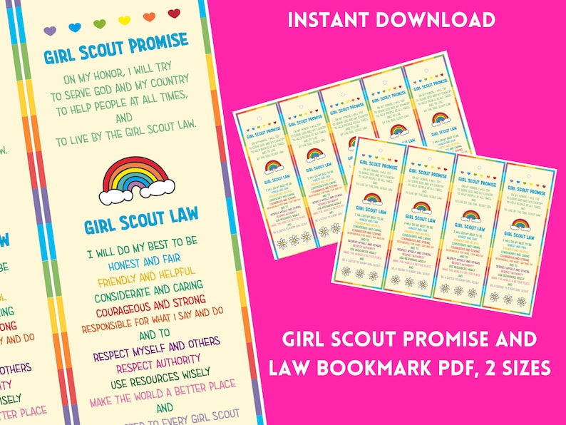 Girl Scout Promise and Law Bookmark Printable, 2 Sizes - Etsy