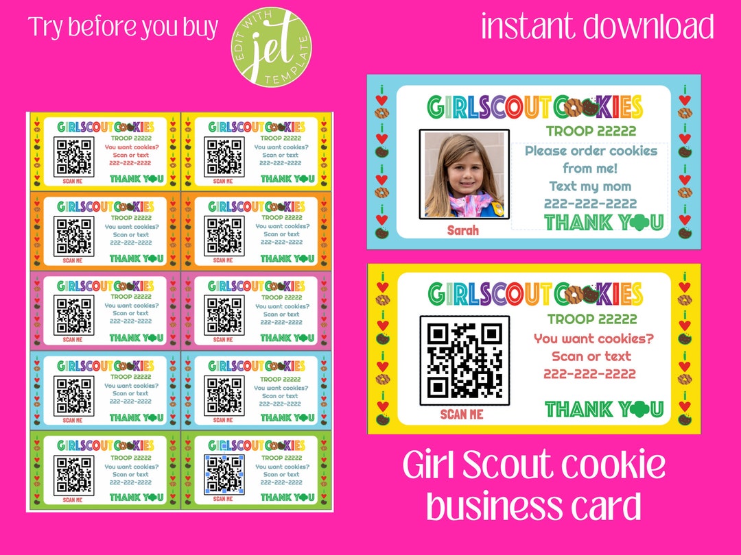 Girl Scout Cookie Business Card With QR Code, or Girl Scout Picture ...